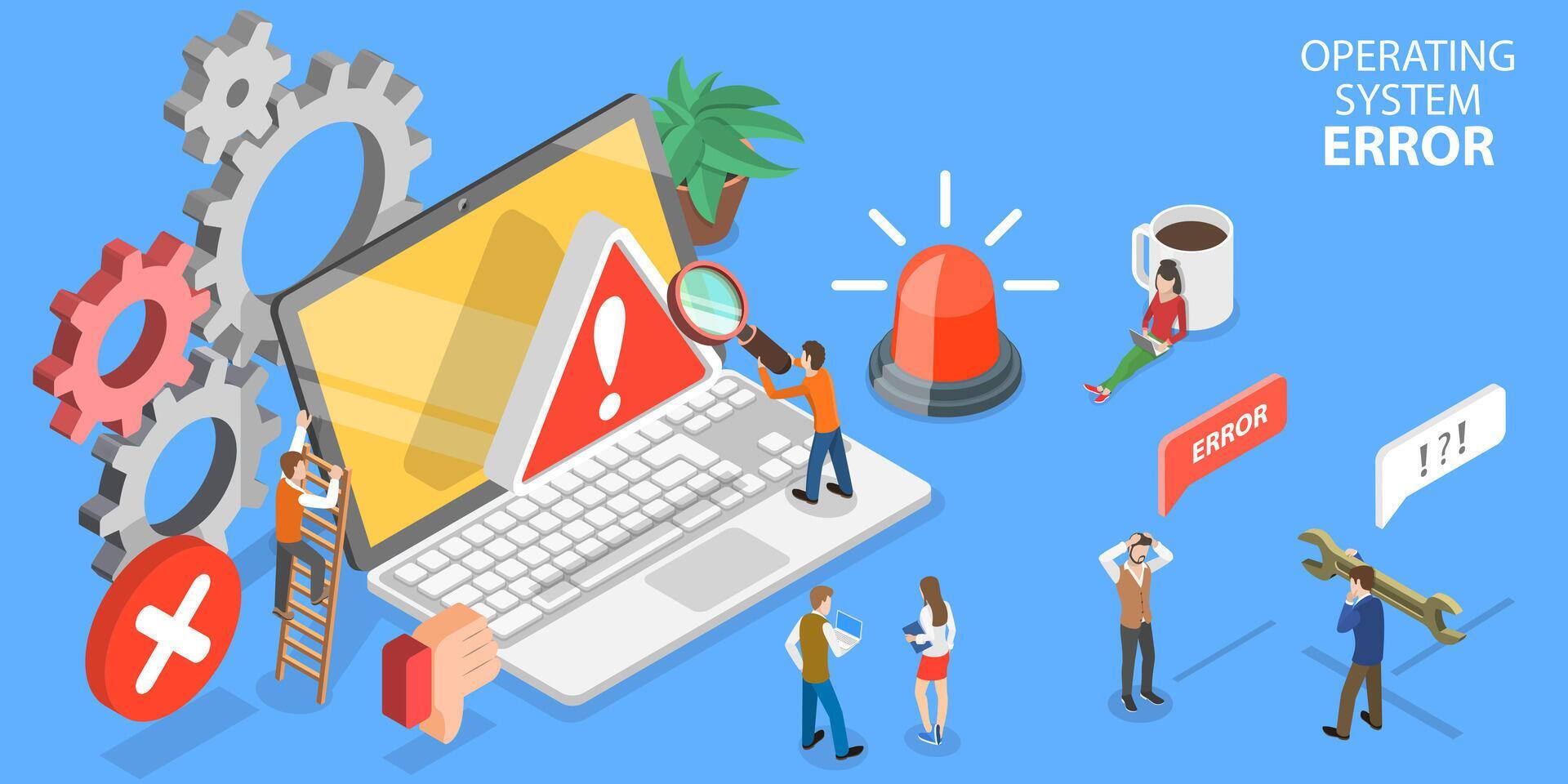 3D Isometric Flat Conceptual Illustration of Operating System Error ...