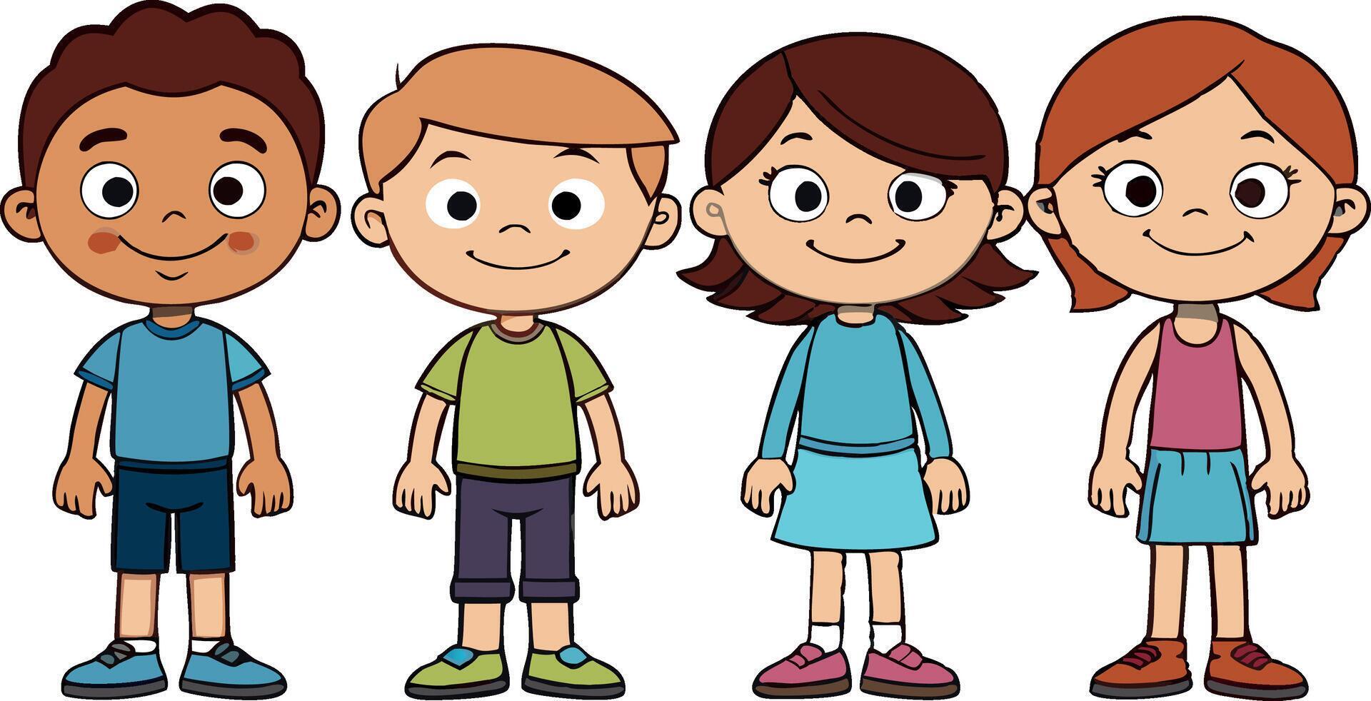 Cute cartoon children standing together and smiling happily 47304503 ...