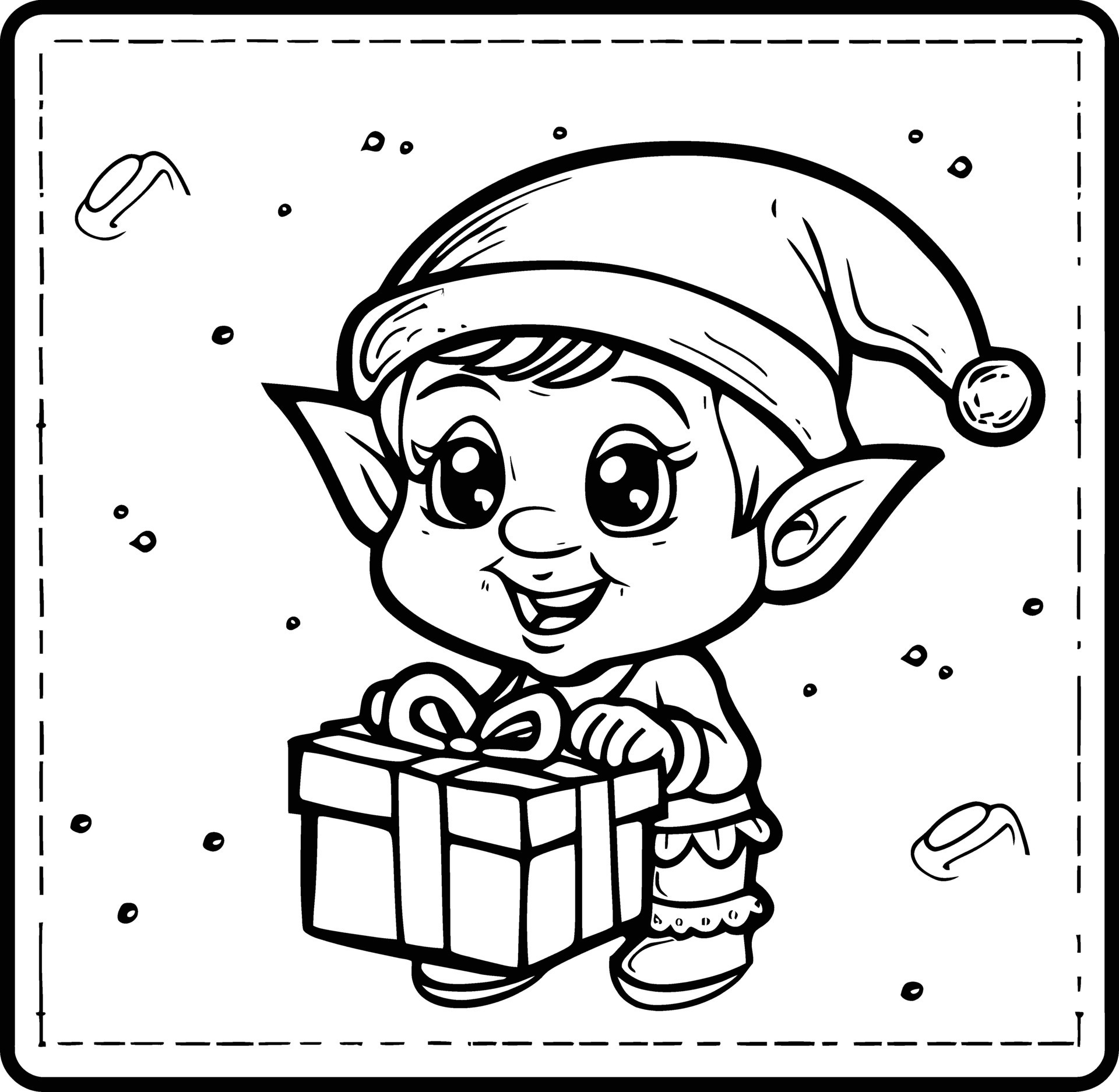Smiling Elf with Christmas Gifts Coloring Page for Kids 47306741 Vector ...