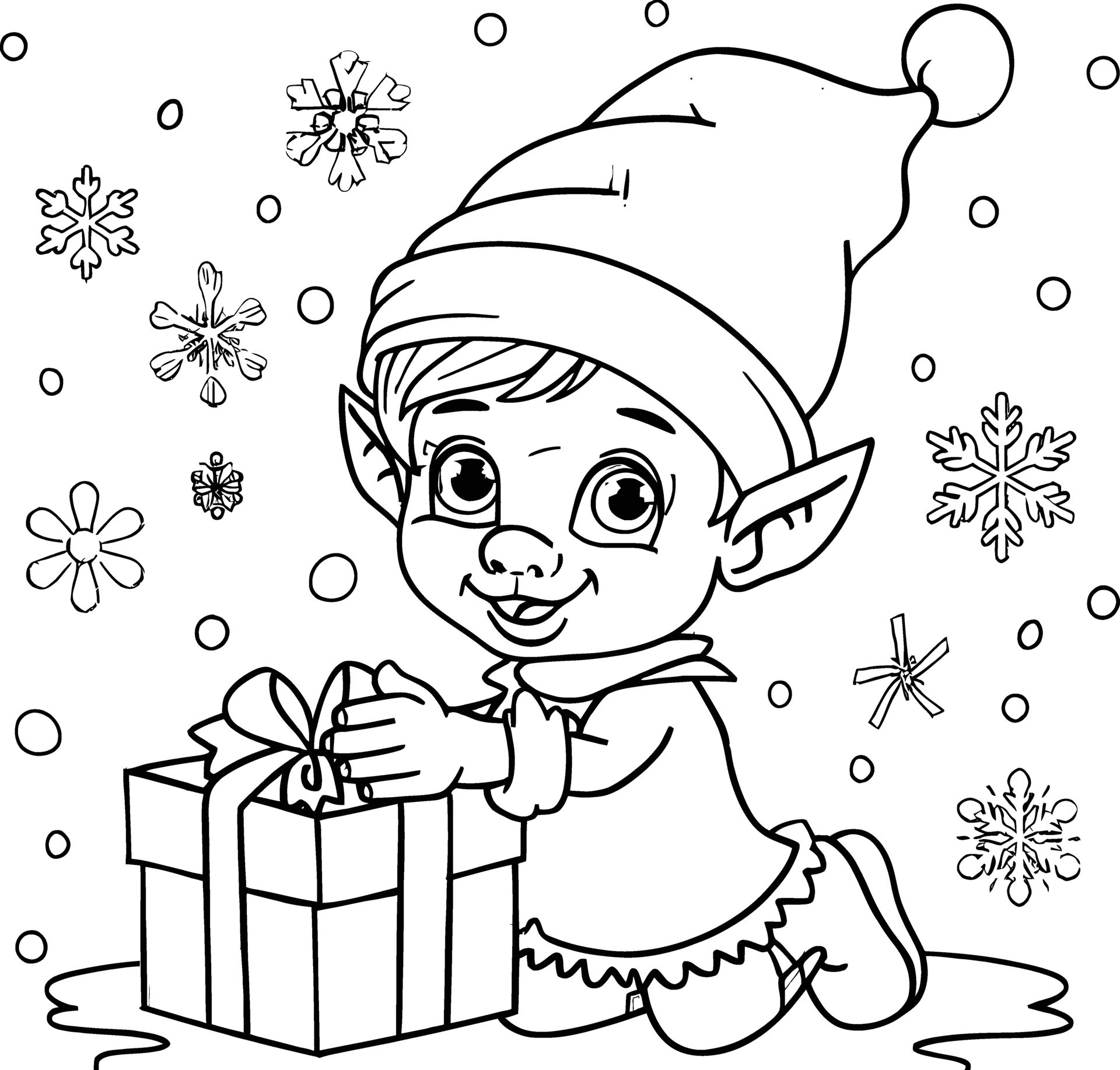 Smiling Elf with Christmas Gifts Coloring Page for Kids 47306816 Vector ...