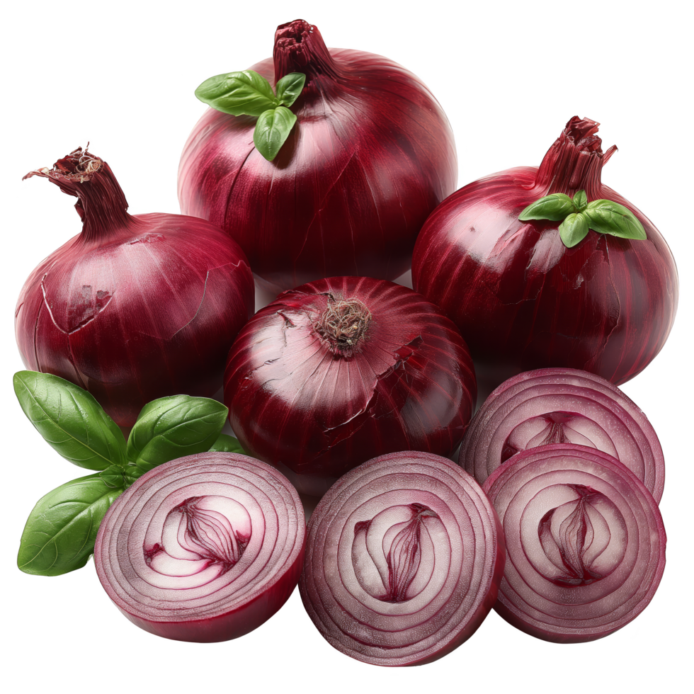 Bold Red Onions with Fresh Leaves 47307326 PNG