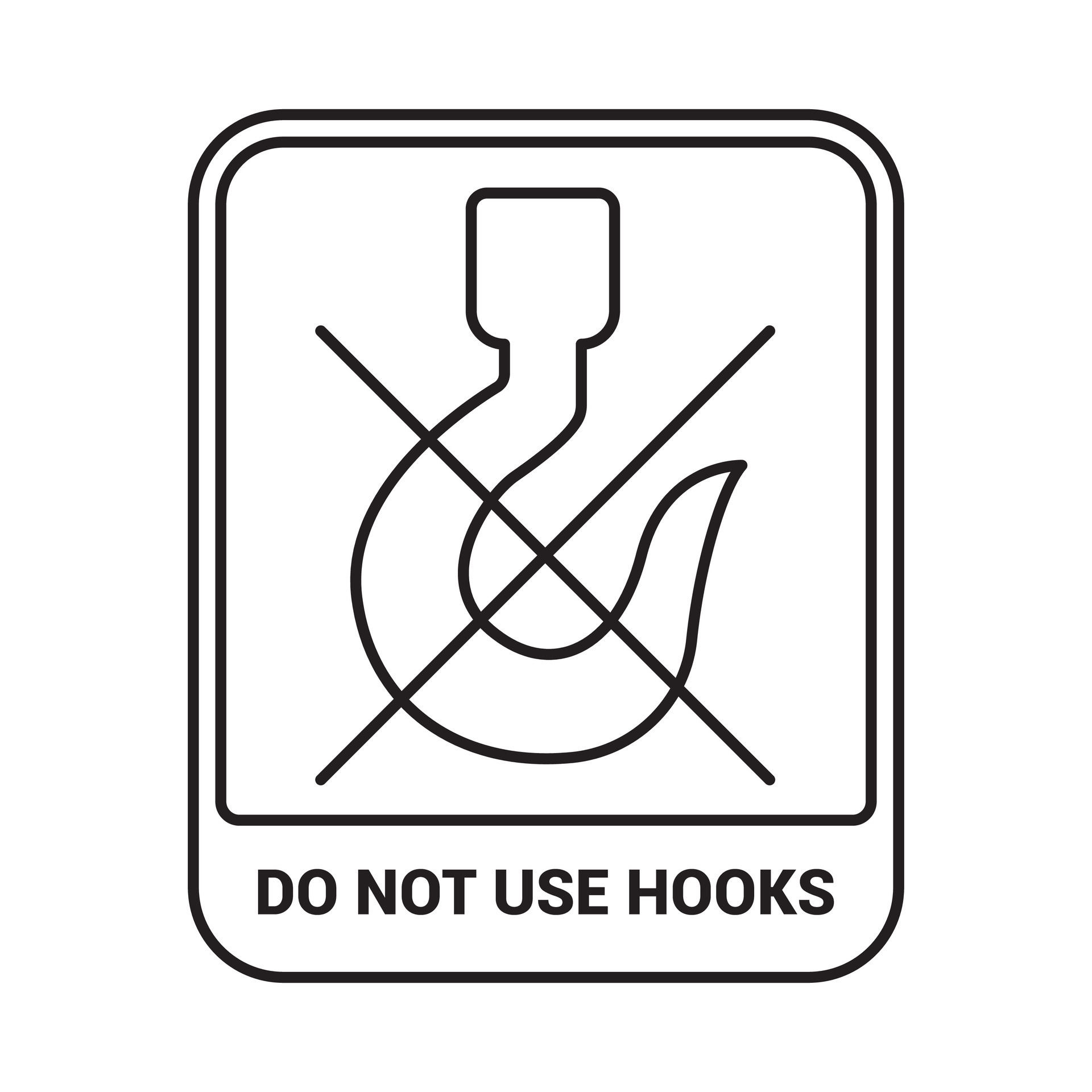 Do not use thin line hooks icon, packaging outline icon. Simple outline symbol isolated on white ...