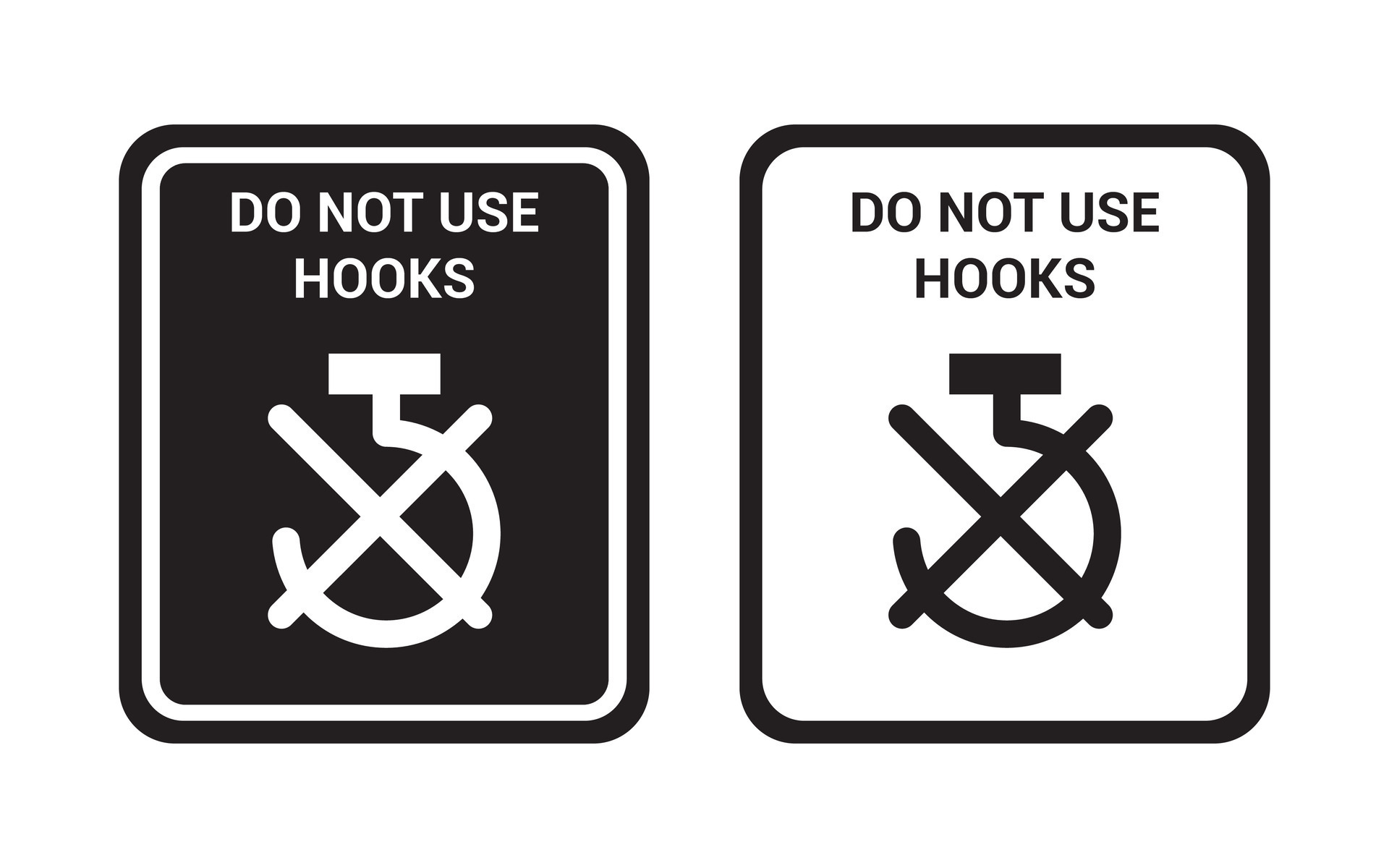 Do not use hook sign . No hook icon set. Product shipping hook instruction packaging mark icon ...