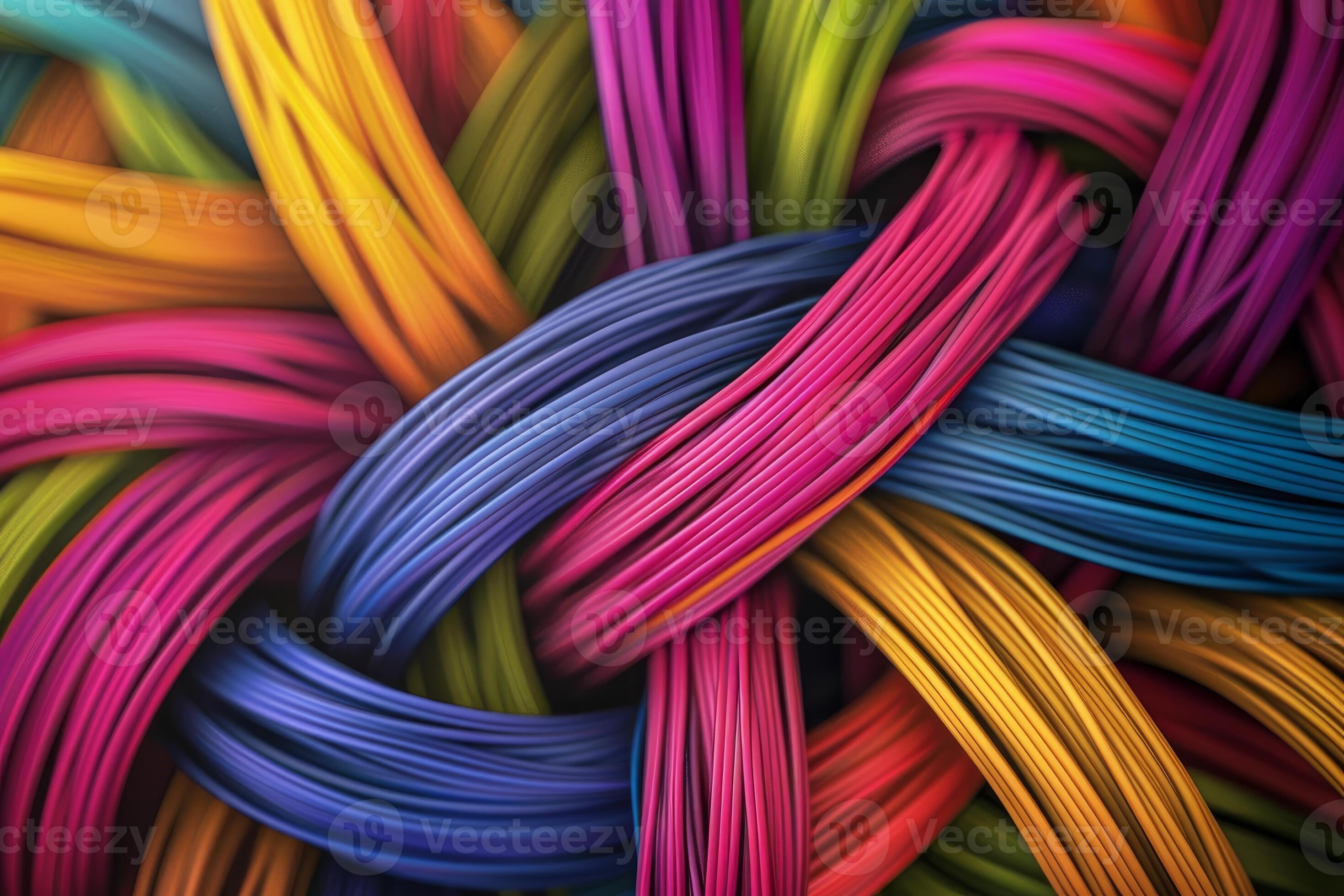 Dynamic, colorful background showcasing intertwined cables in a variety ...