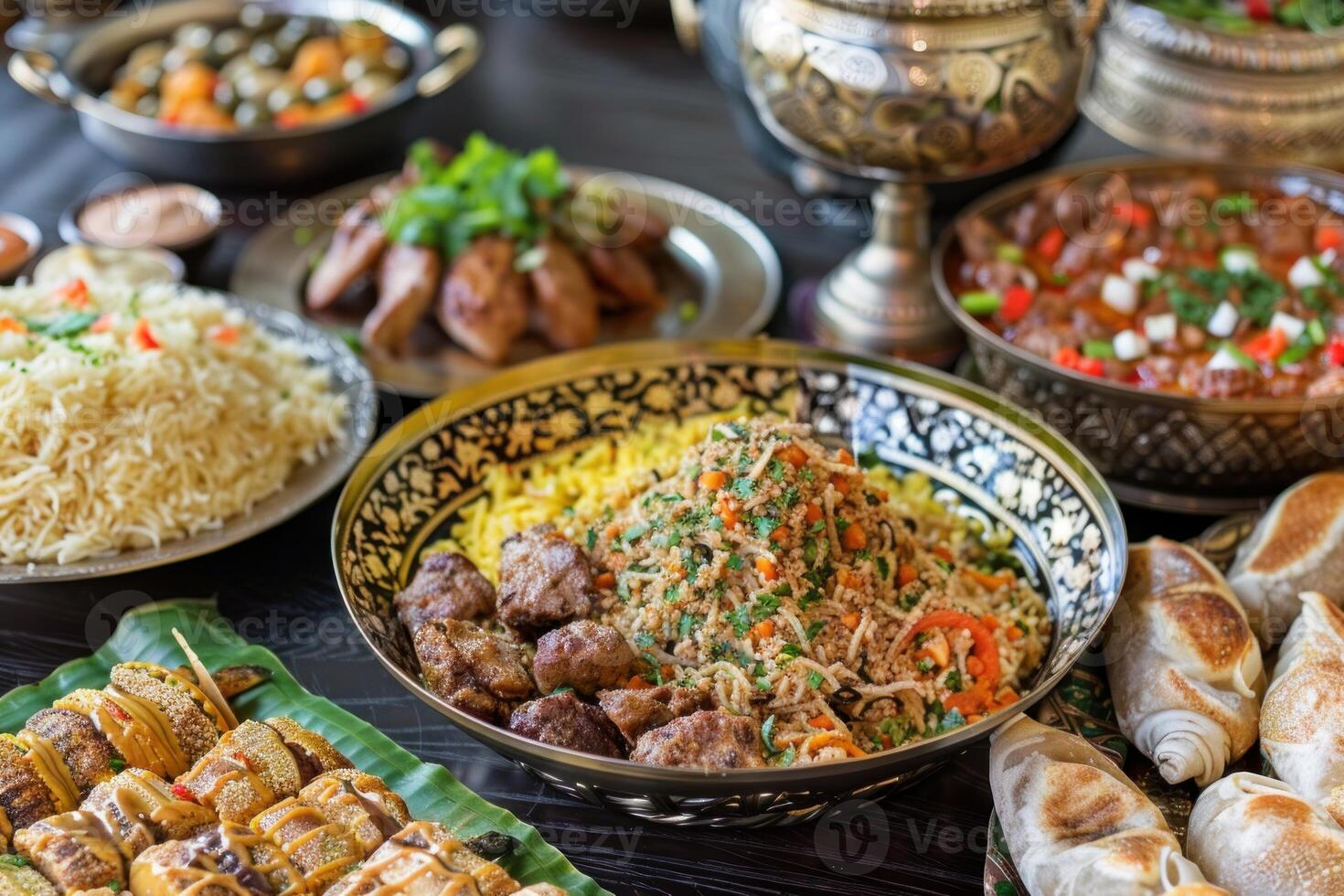 Exquisite array of middle eastern cuisine, featuring colorful dishes ...