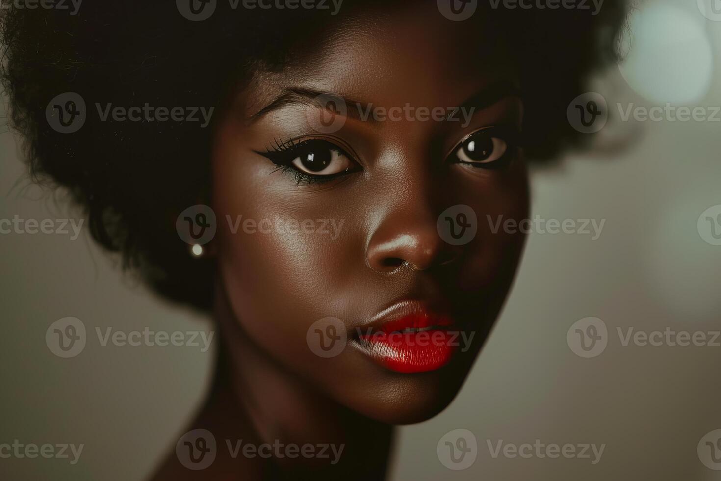 Beautiful Black Woman With Red Lipstick Is Posing For Beauty Portrait
