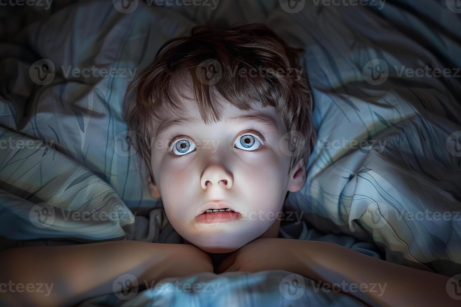 Scared child lying in bed having nightmares 47331112 Stock Photo at Vecteezy
