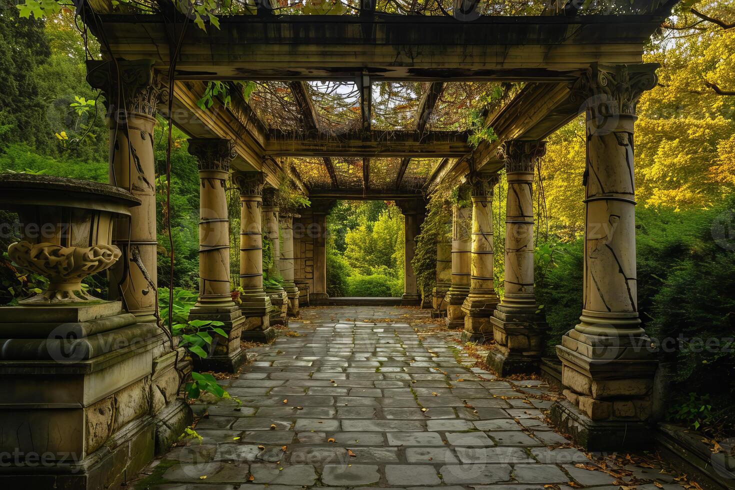 Moss-laden Ancient pergola pavilion. Generate Ai 47332558 Stock Photo ... Moss-laden Ancient pergola pavilion. Generate Ai 47332558 Stock Photo ...