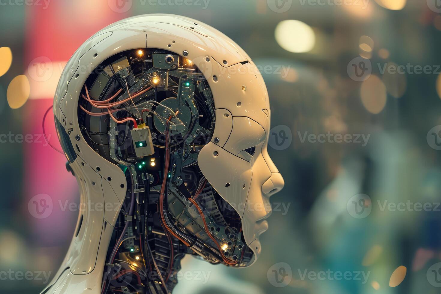 Advanced humanoid robot head with exposed circuitry 47336650 Stock Photo at Vecteezy