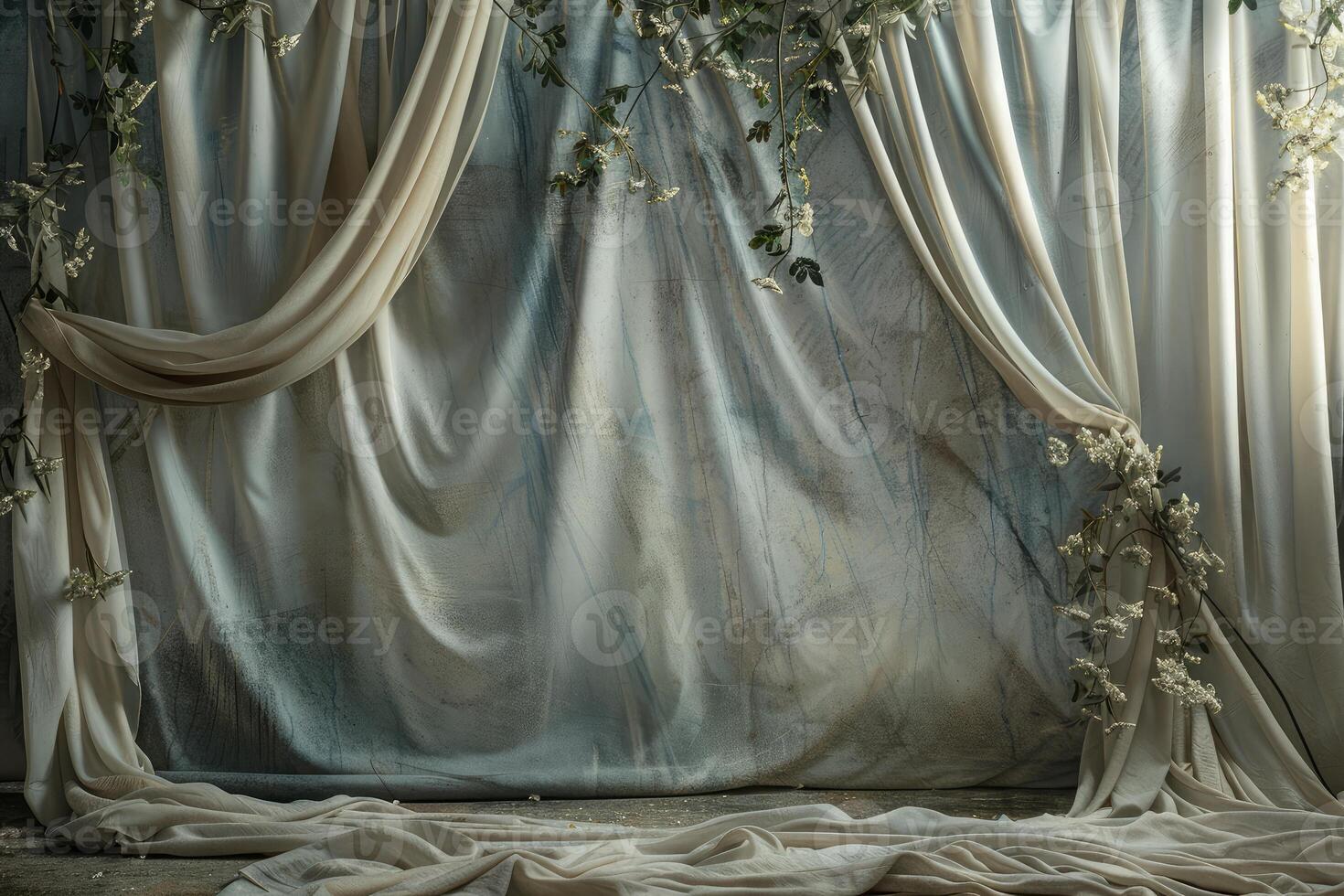 Elegant draped fabric background with floral accents 47344332 Stock ...
