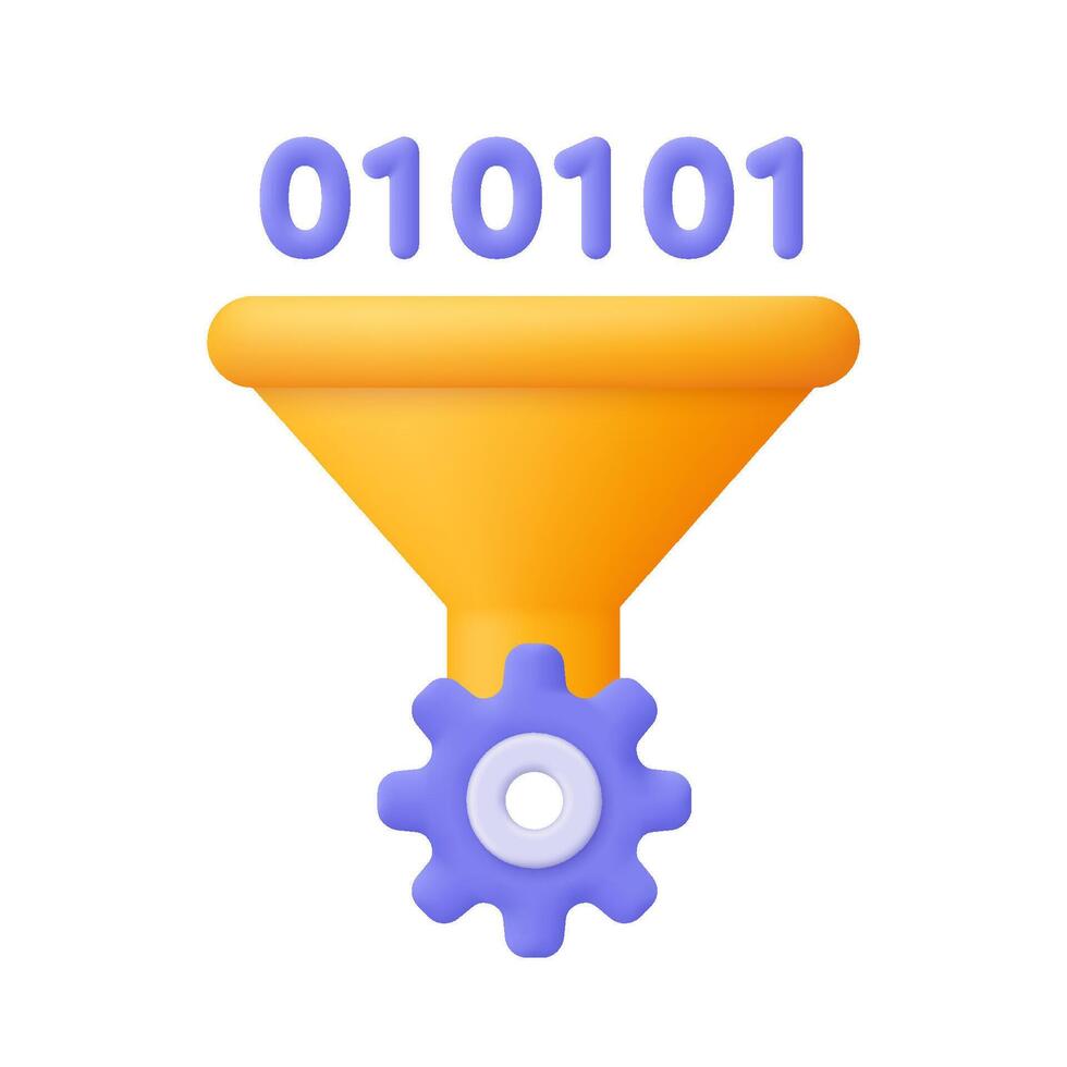 Funnel With Binary Code And Gear Web Development Code Filtration And Code Assembler 3d Icon