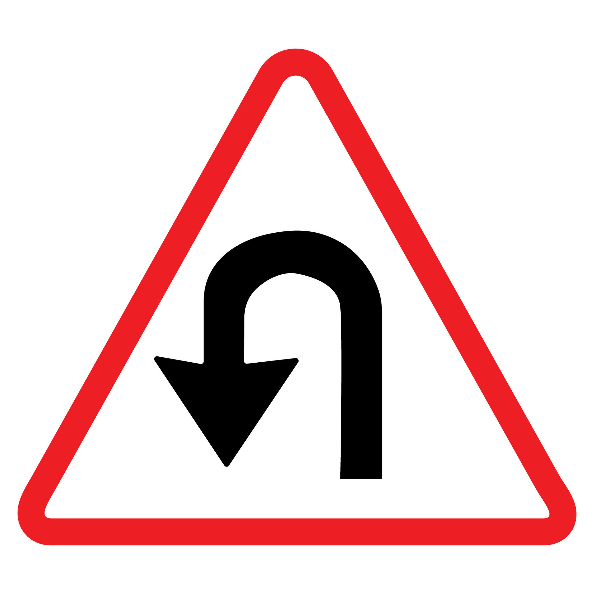 Right Hair Pin Bend Warning Sign Red Triangle Black Arrow Traffic Symbol Cautionary Road