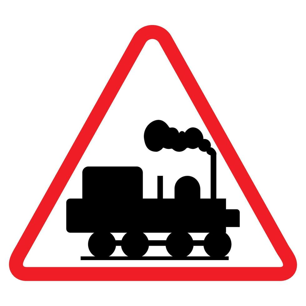 Unguarded Level Crossing Warning Sign Red Triangle Black Arrow Traffic Symbol Cautionary