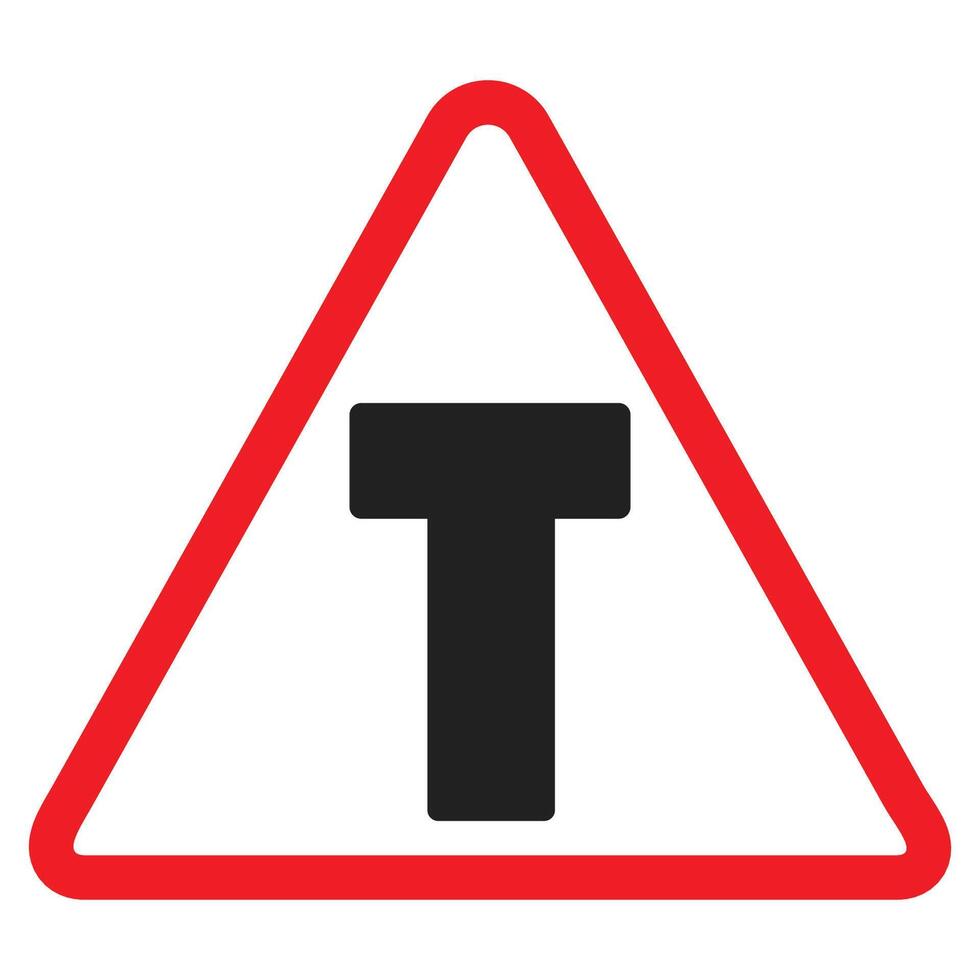 T Inter Section Warning Sign Red Triangle Black Arrow Traffic Symbol Cautionary Road Sign