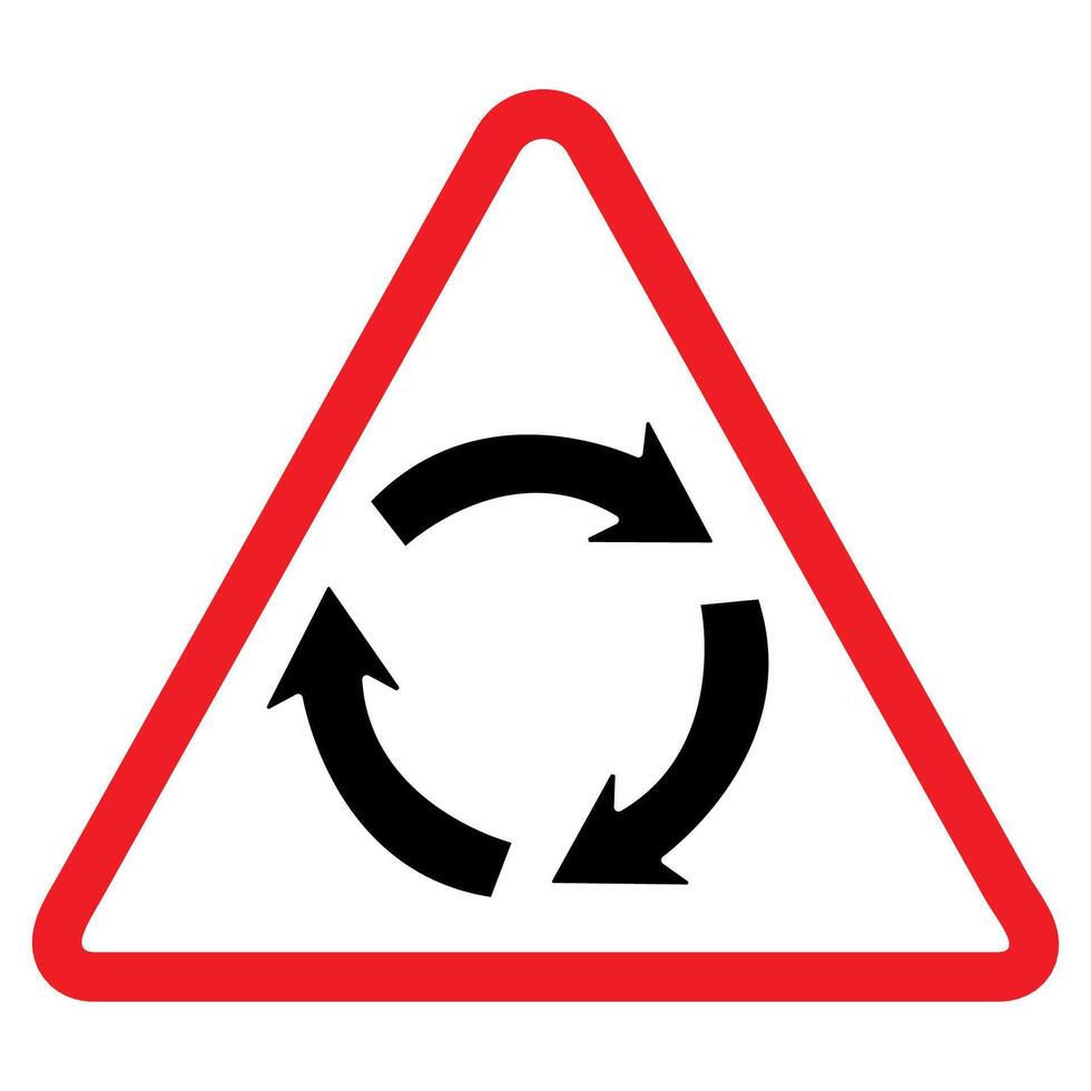 Round About Warning Sign Red Triangle Black Arrow Traffic Symbol Cautionary Road Sign