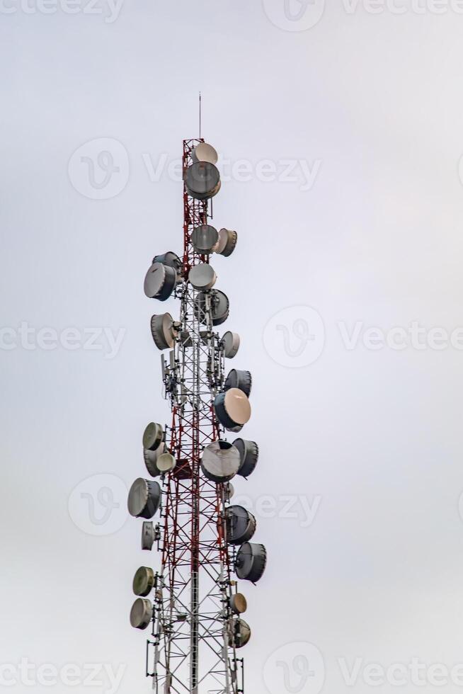 Telecommunications tower with various communications broadcast equipment. 47356593 Stock Photo ...