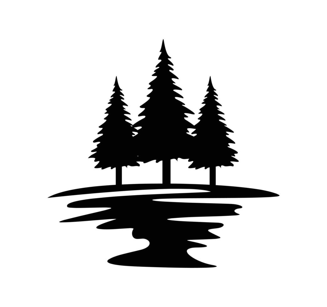 pine trees with lake water silhouette art 47364276 Vector Art at Vecteezy