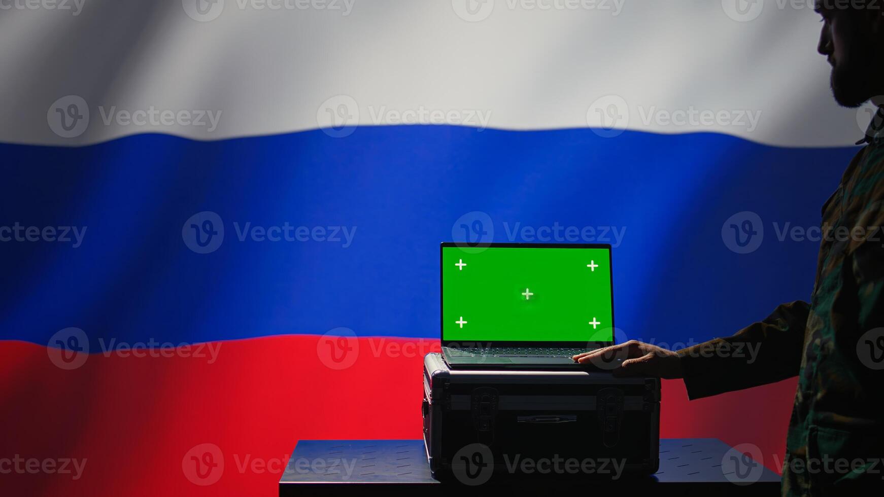 Russian ex KGB FSB service using radar on green screen laptop to detect missiles attacking ...