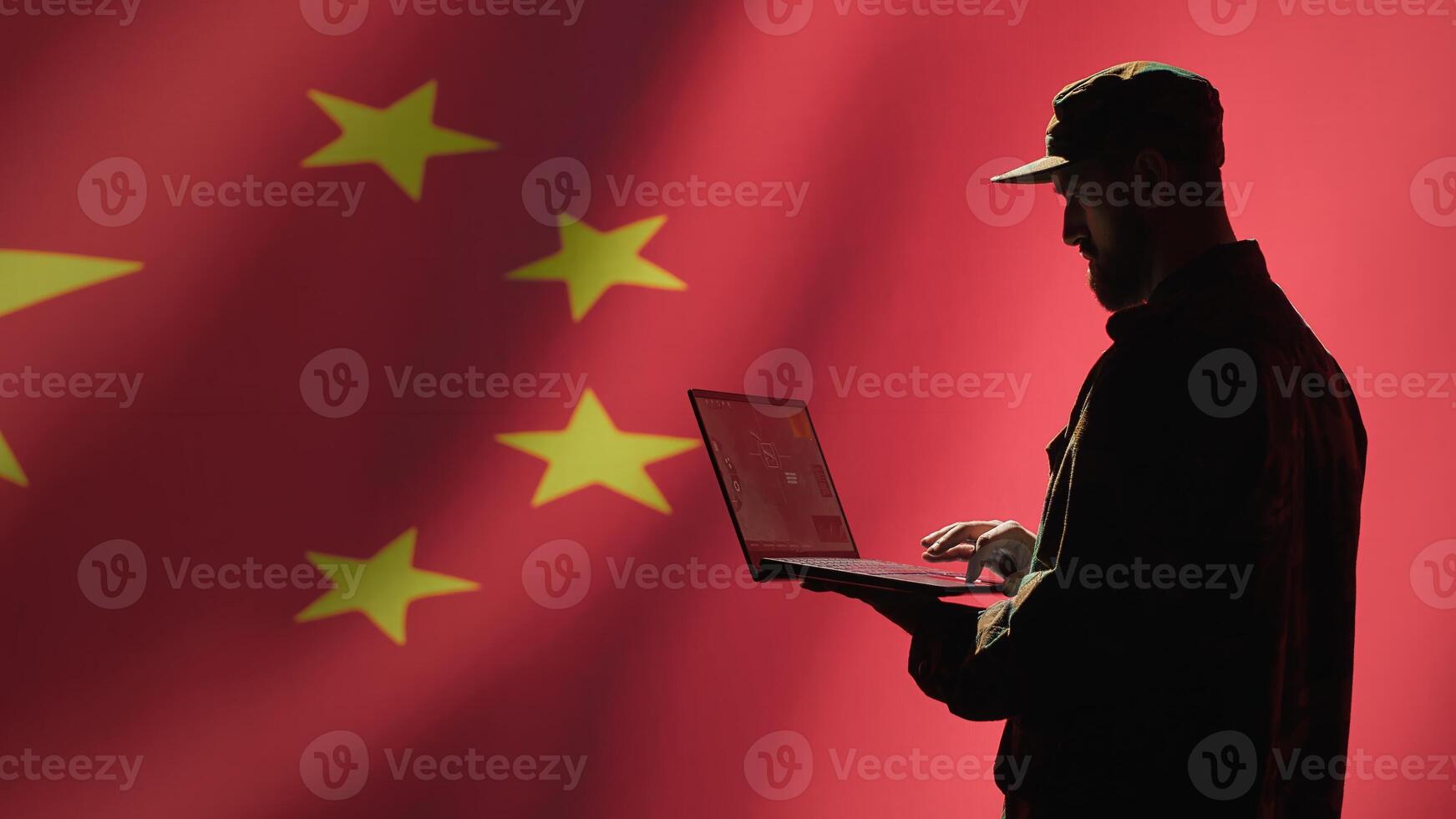 Chinese Air Defense Operator Using Radar System On Laptop To Detect