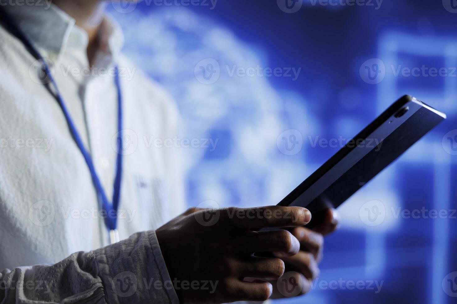 Admin Using Tablet In Server Hub To Maintenance Artificial Intelligence Neural Networks