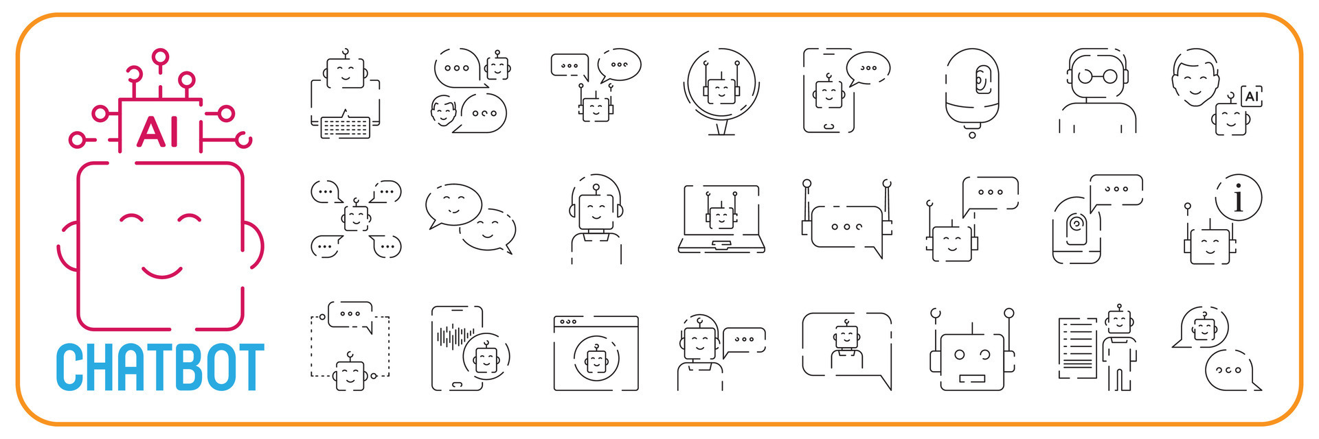 Robot Icon Chatbot Line Icon Set Cute Smiling Bot Outline Robot Sign