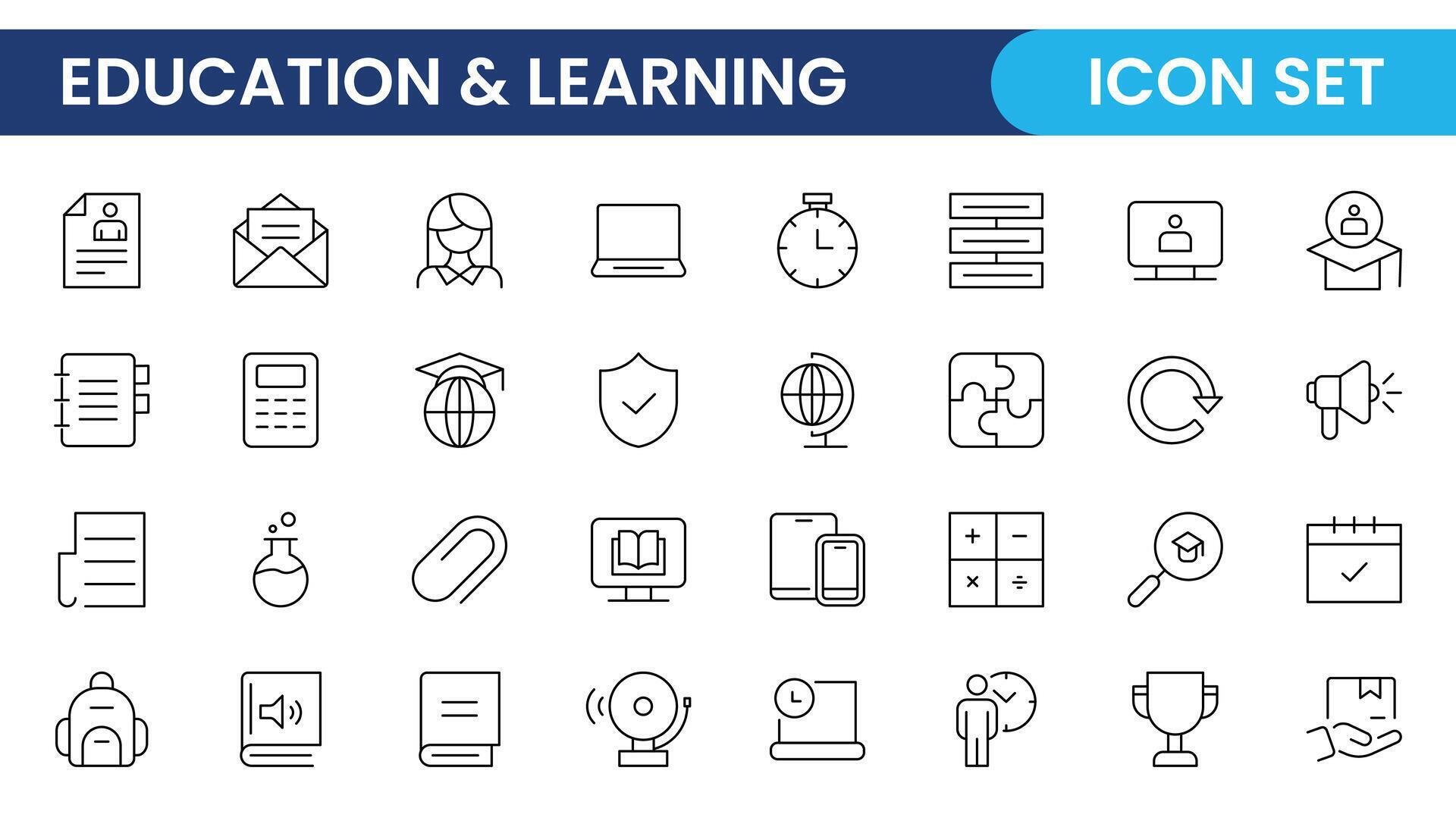 Education line icon collection. Contains knowledge, college, task list ...
