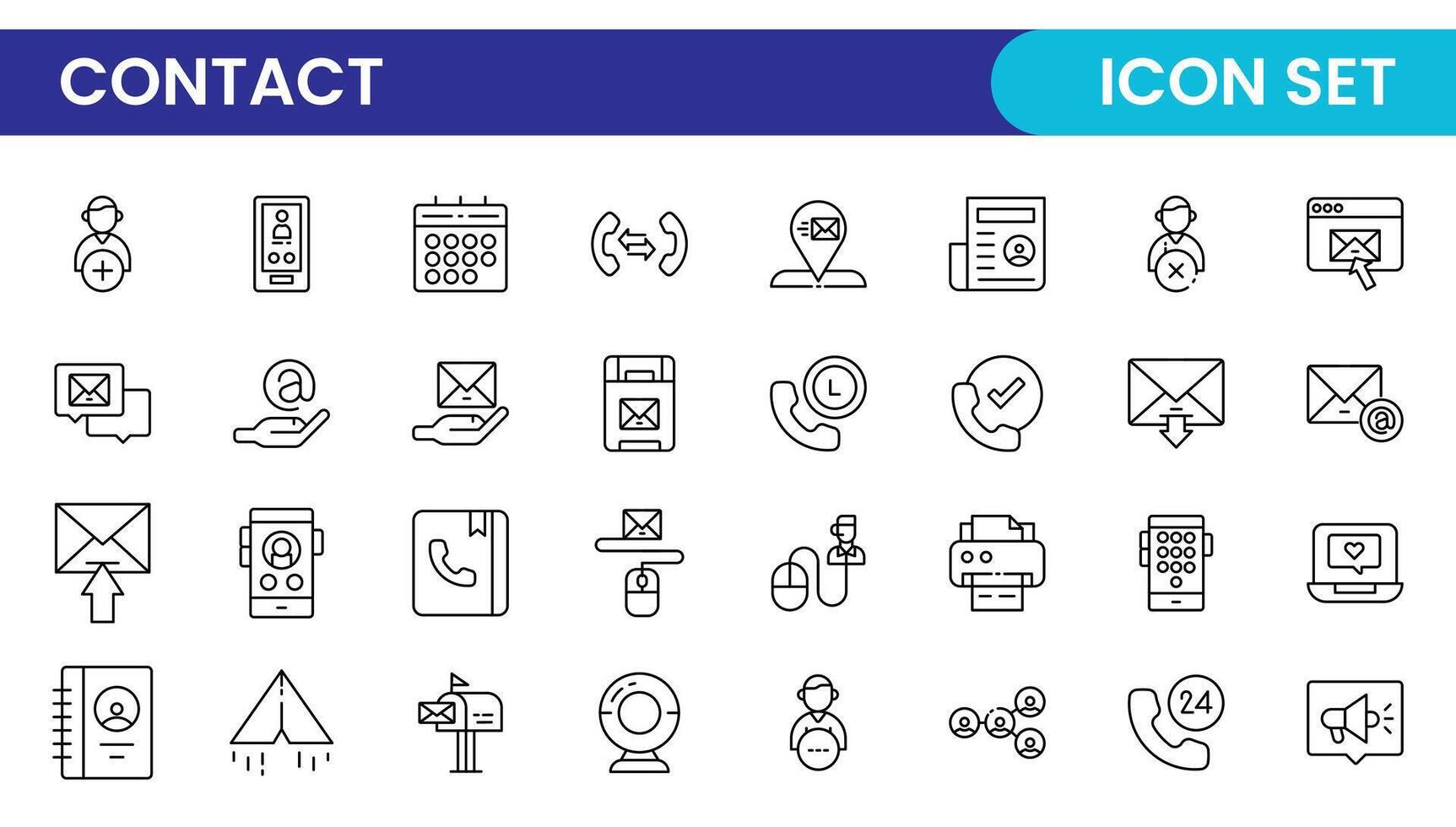 Contact Us linear icon set design. Contact and Communication Line Icons ... Contact Us linear icon set design. Contact and Communication Line Icons ...