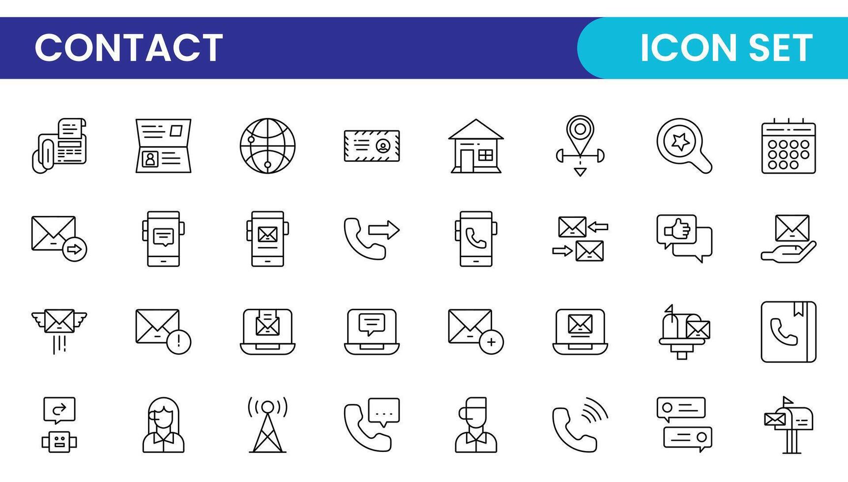 Contact Us linear icon set design. Contact and Communication Line Icons ... Contact Us linear icon set design. Contact and Communication Line Icons ...