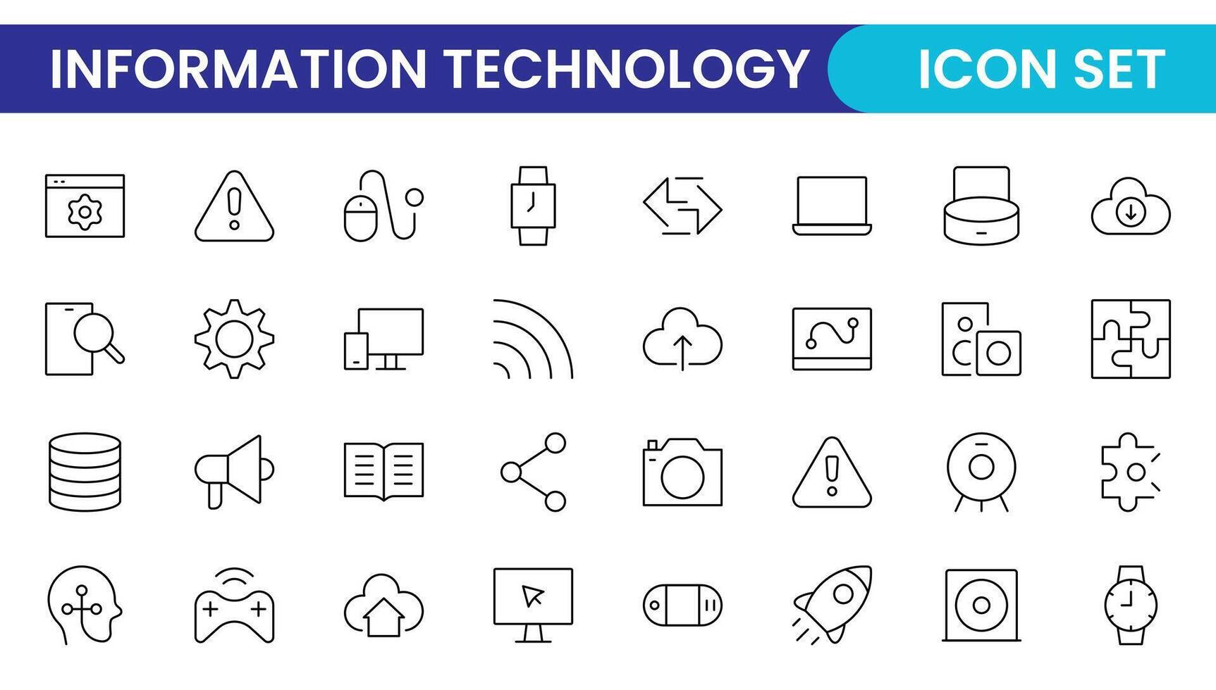 Icon Set of Information technology outline style. IT network, IT Technology, internet, website ...