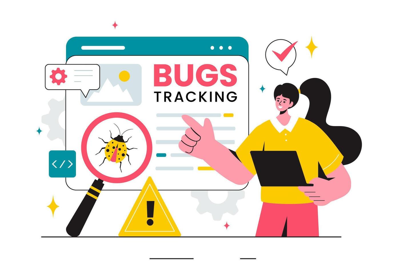 Illustration Of A Bug Tracking Tool With Mobile Phone Protection From Computer Viruses In A