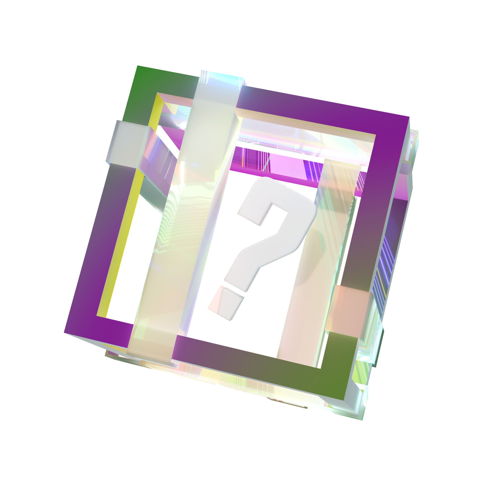 3d question mark symbol in glass box with rainbow colors abstract ...