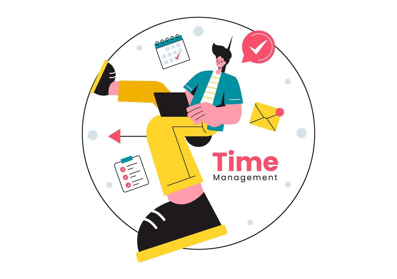 Illustration of Time Management with Clock Controls and Task Planning, Training Activities, and ...