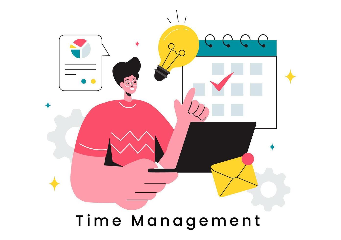 Illustration of Time Management with Clock Controls and Task Planning, Training Activities, and ...