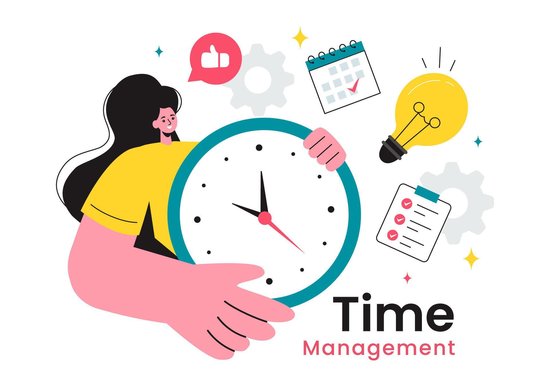 Illustration of Time Management with Clock Controls and Task Planning, Training Activities, and ...