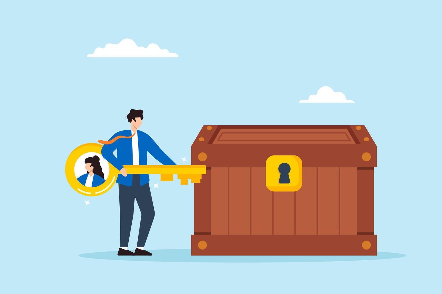 Employer unlocking treasure chest with candidate profiles key ... Employer unlocking treasure chest with candidate profiles key ...
