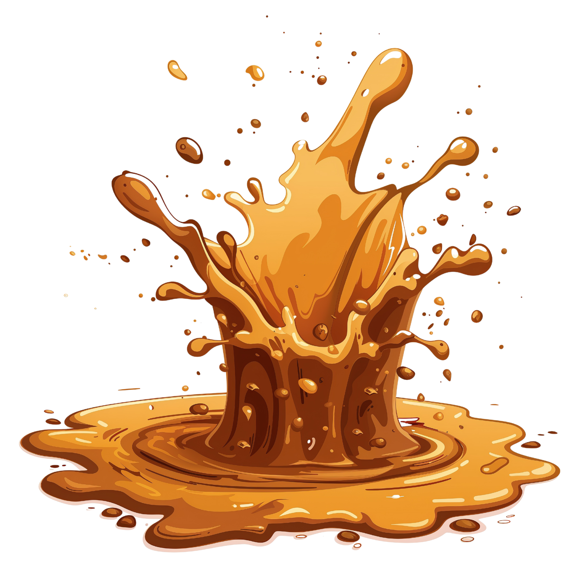 A Vibrant Cartoon Style Mud Puddle With Playful Splashes And Droplets Around It Isolated On A