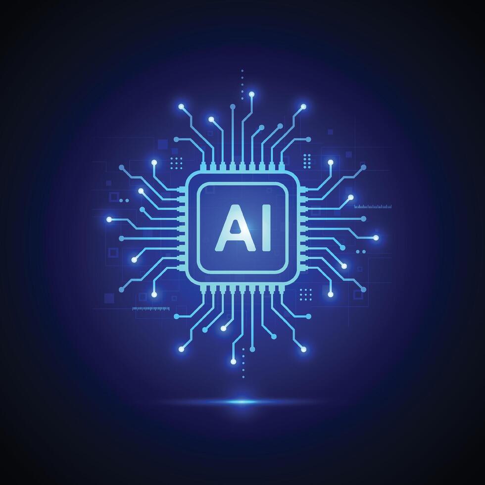 Artificial intelligence circuit line style. Machine learning design. Smart network digital ...