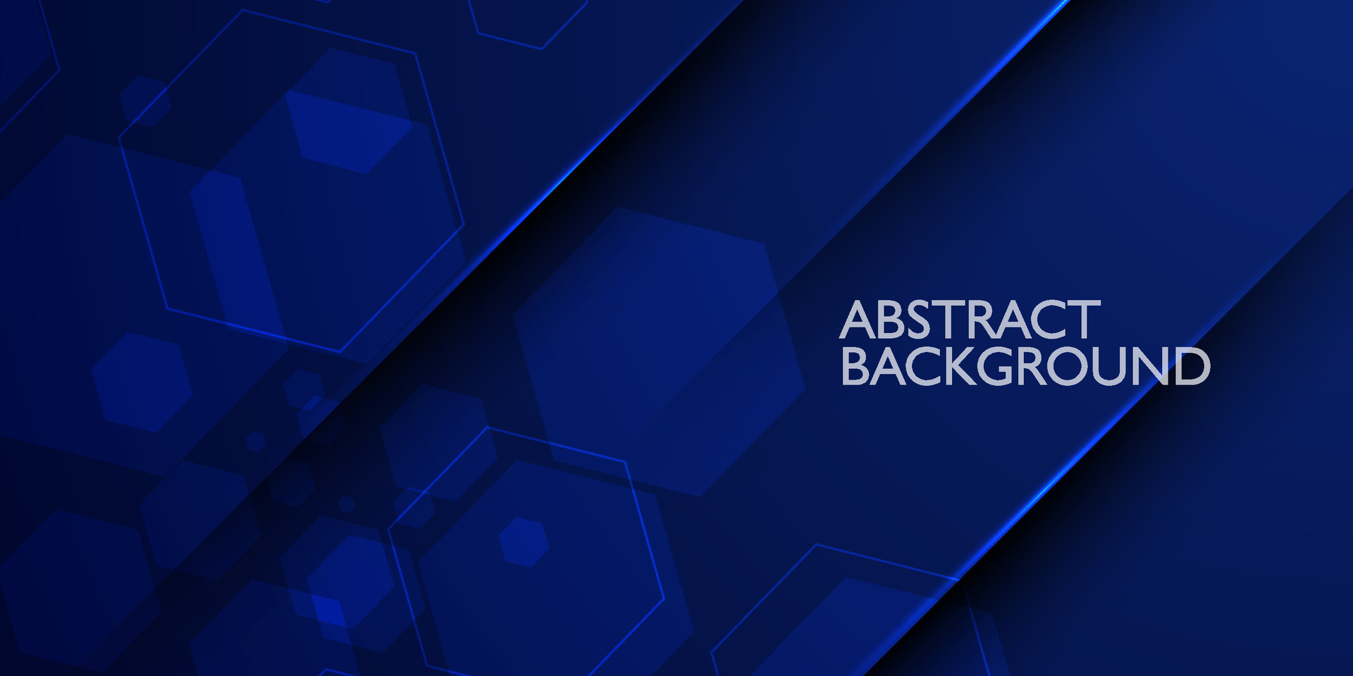 Dark blue dynamic gradient abstract background with shadow and light. Hexagonal pattern overlay ...