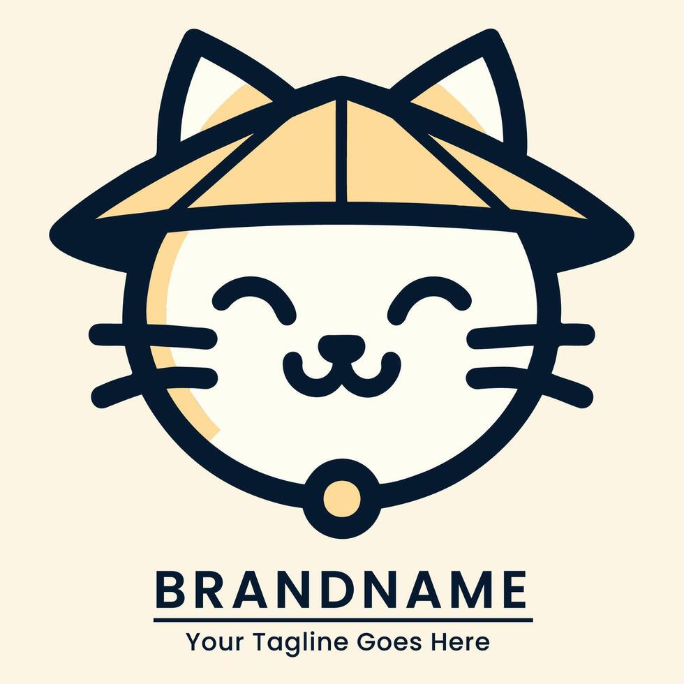 Cute and happy cat logo with a traditional hat 47400066 Vector Art at Vecteezy