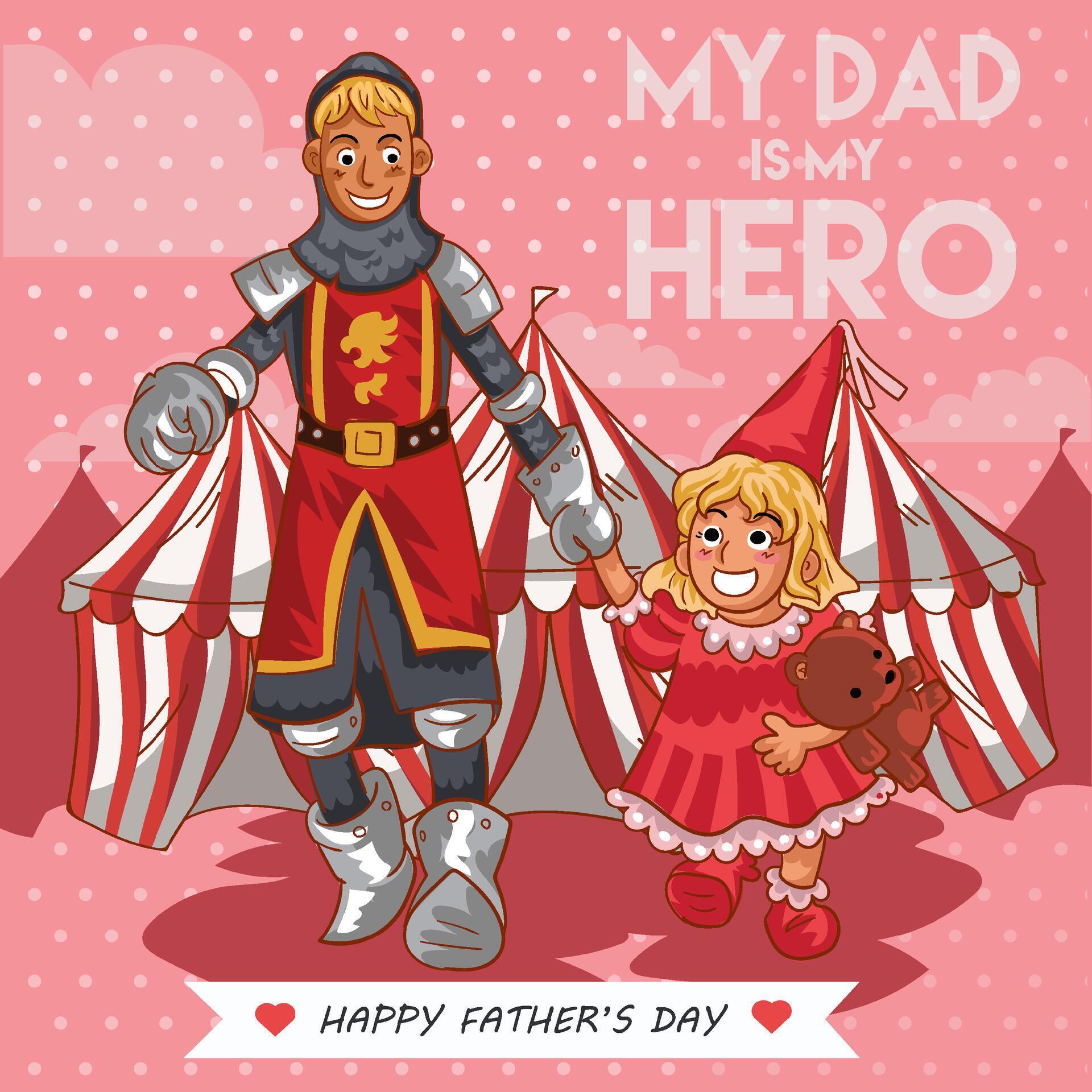 Happy Father's Day. Father's Day - My Dad is My Hero.My father is my hero. Dad and the kids are ...