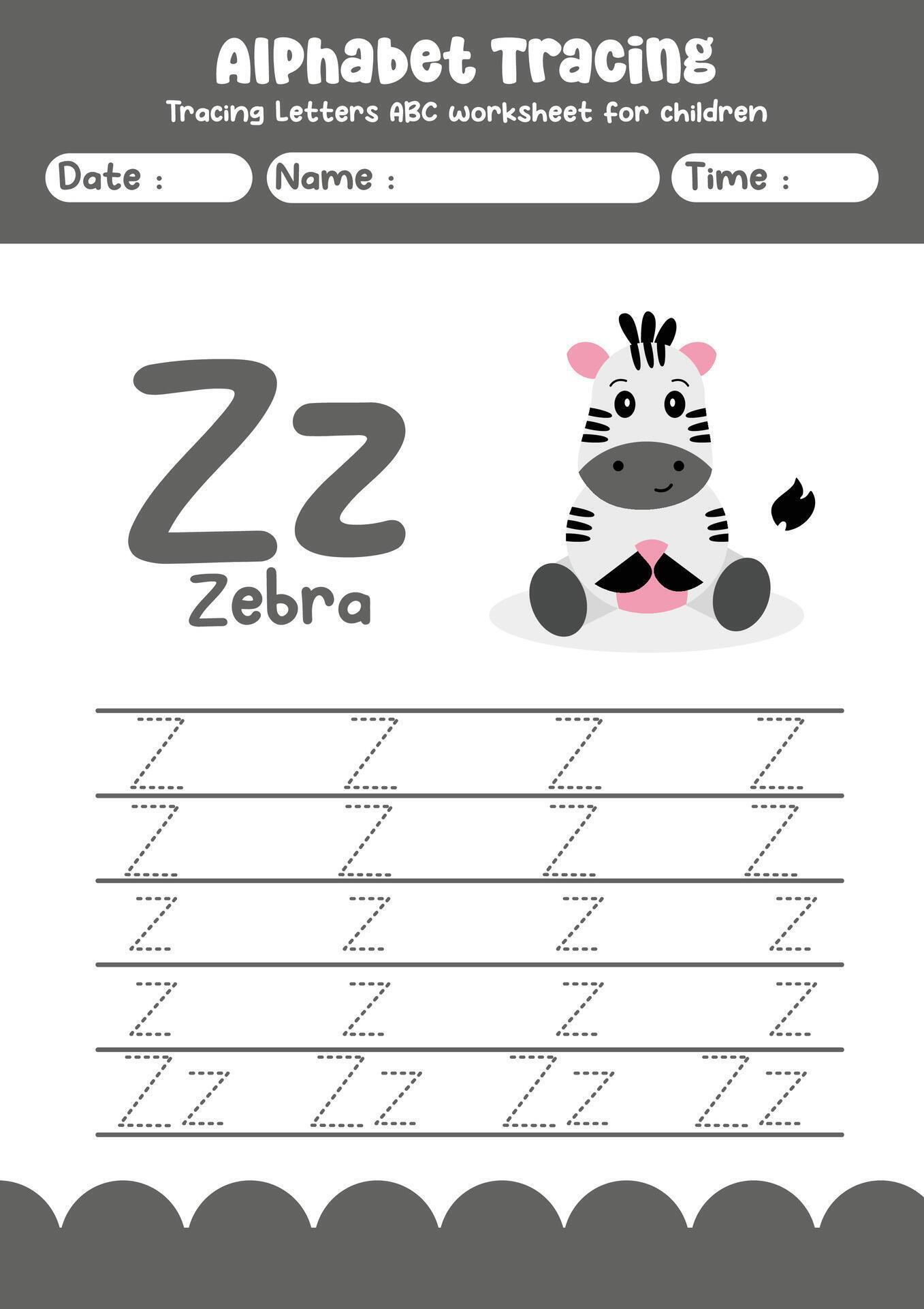 Alphabet tracing worksheet. A-Z writing pages. Letter Z uppercase and ...