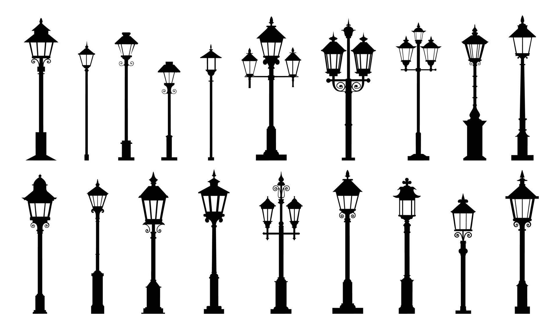 Collection of streetlight silhouette. Hand drawn art. 47405134 Vector Art at Vecteezy