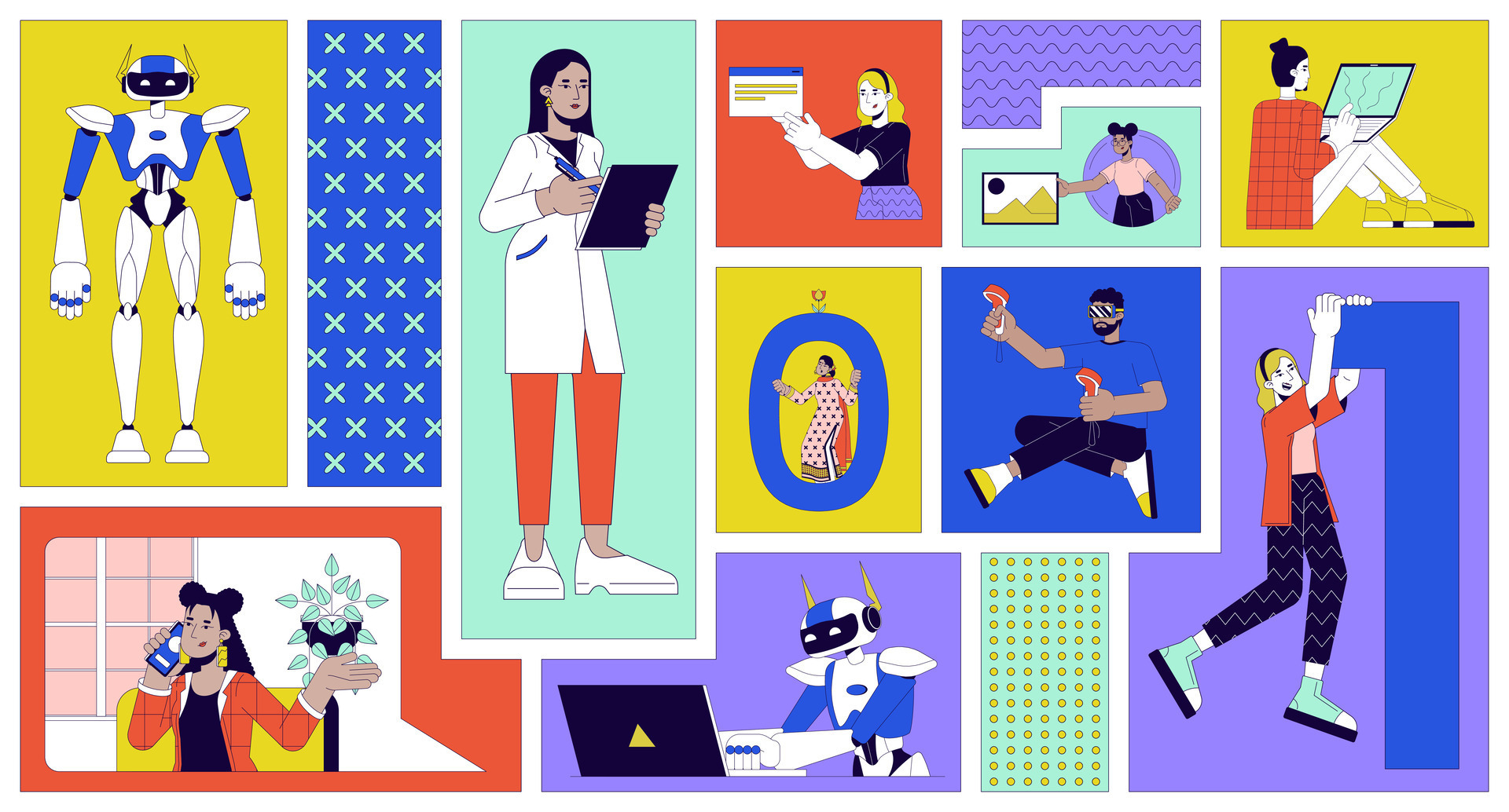 Software development people bento grid illustration set. Data scientist ...