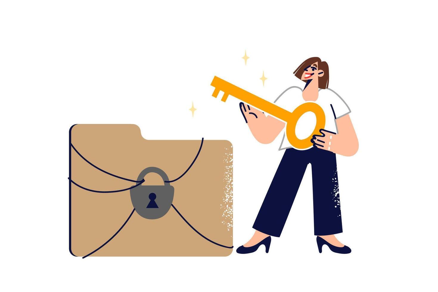 Woman Care Of Security Of Storing Sensitive Information Locking Folder With Documents With Key