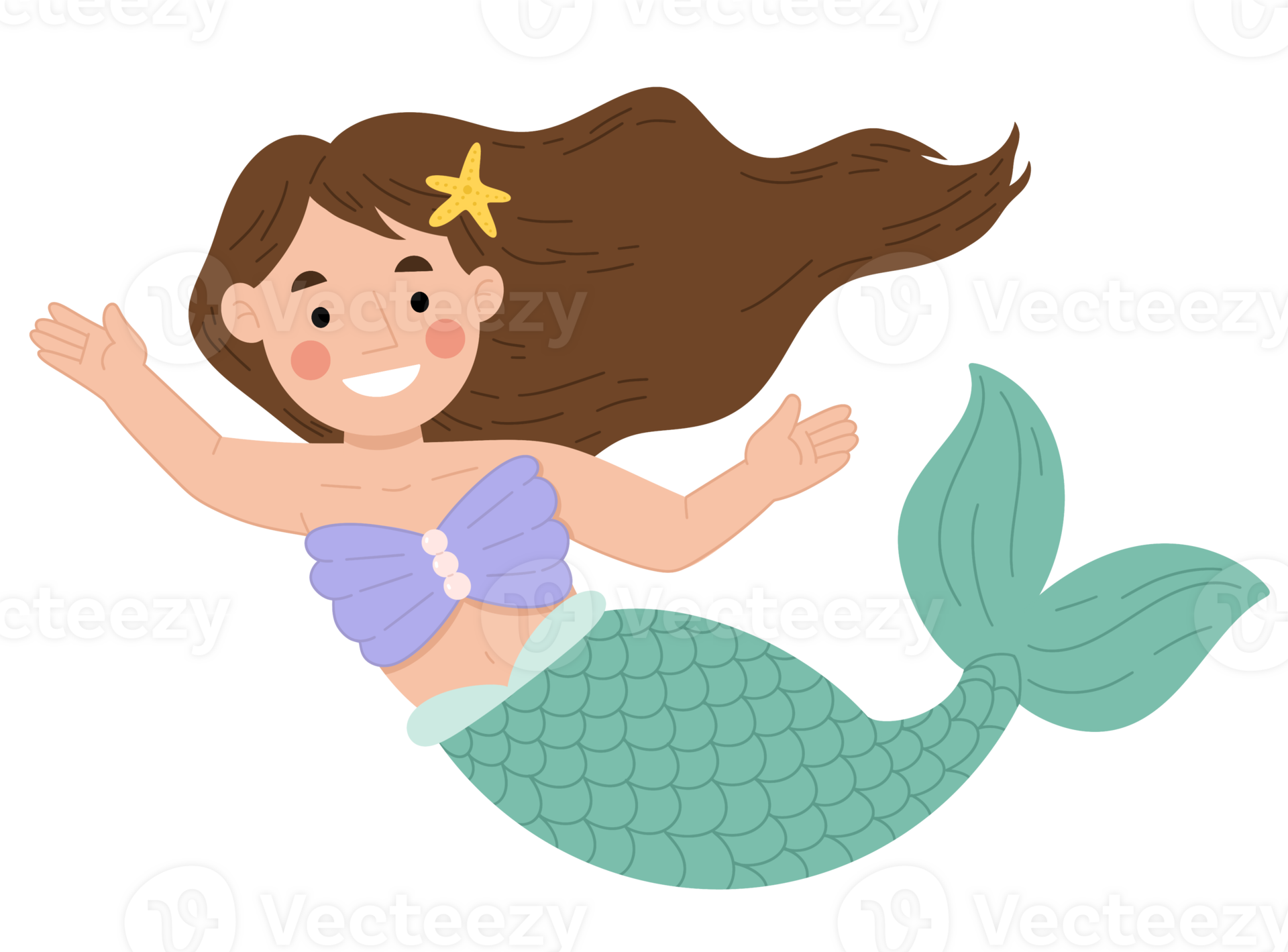 Cute Mermaid Cartoon Flat Illustration 47406461 Png