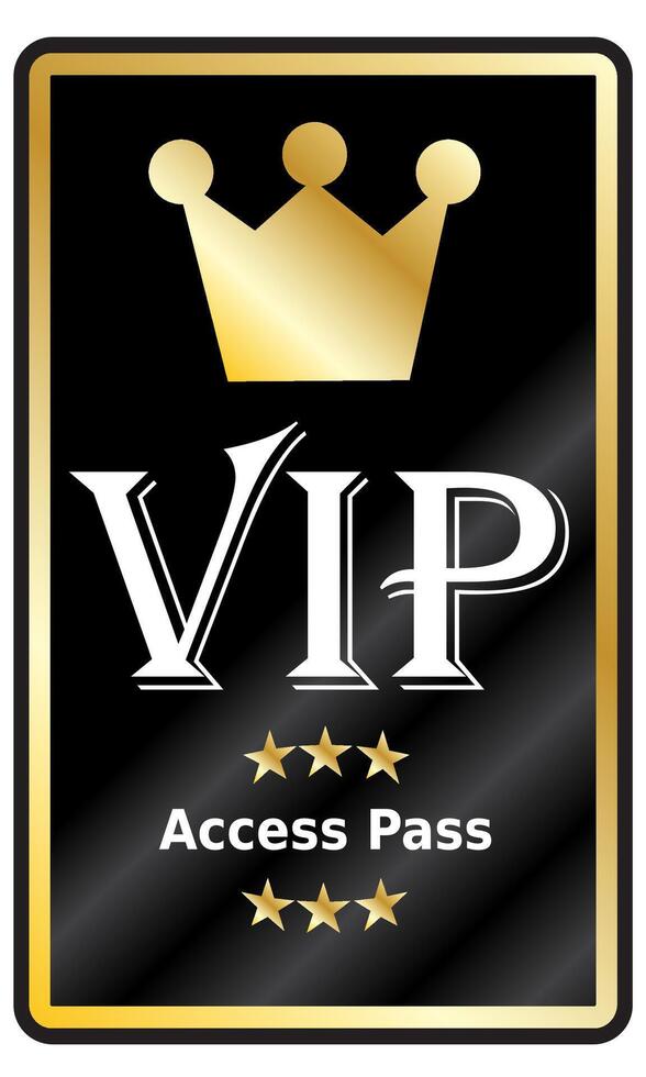 Vip Access Pass Gold Crown And Stars With White Text On A Black Gradient Background Isolated On