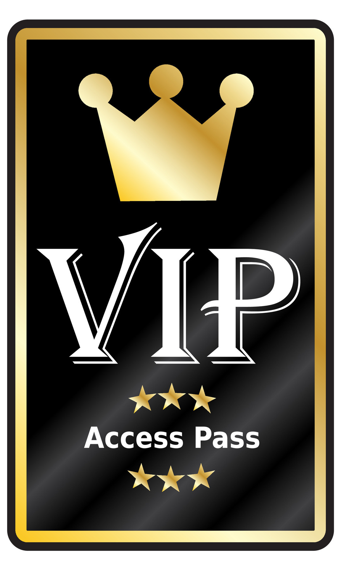 Vip Access Pass Gold Crown And Stars With White Text On A Black Gradient Background Isolated On