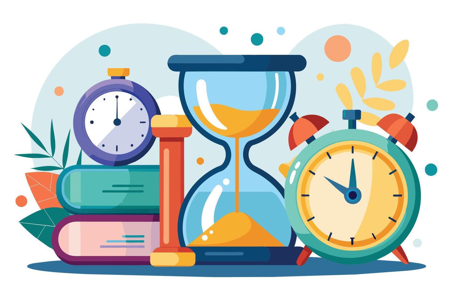 Illustrated Hourglass Stopwatch Alarm Clock And Books 47408383 Vector Art At Vecteezy