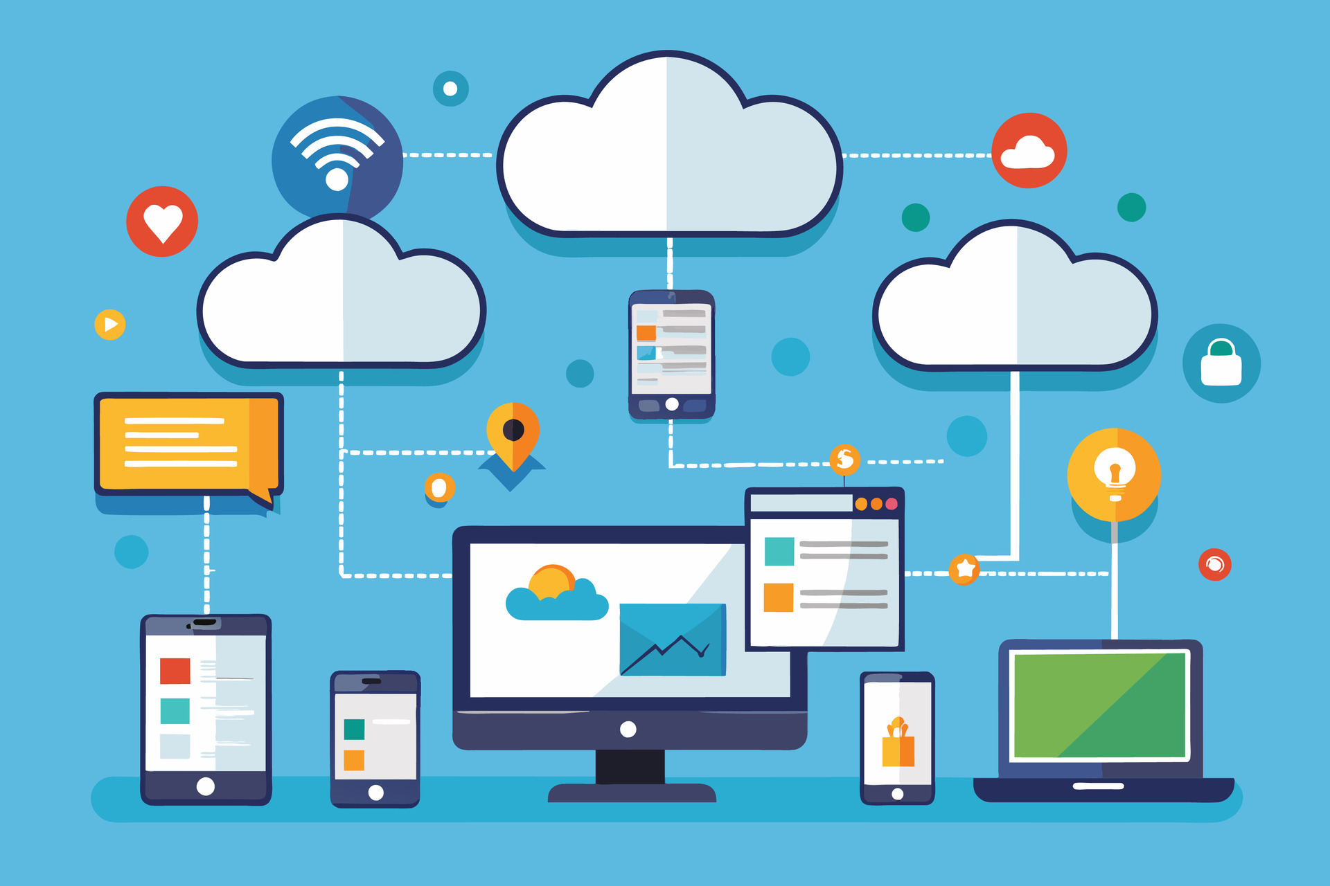 Modern Cloud Computing Network Illustration With Devices And Connections 47408392 Vector Art At