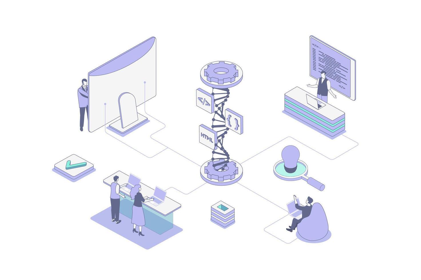 Web Development Isometric Concept In Outline Isometry Design For Web People Prototyping Website